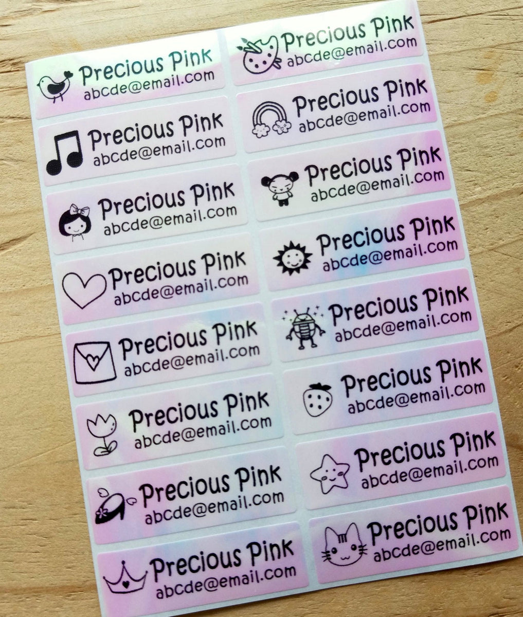 48 Long Pink Hologram Waterproof Name Stickers with Girl Icons ...